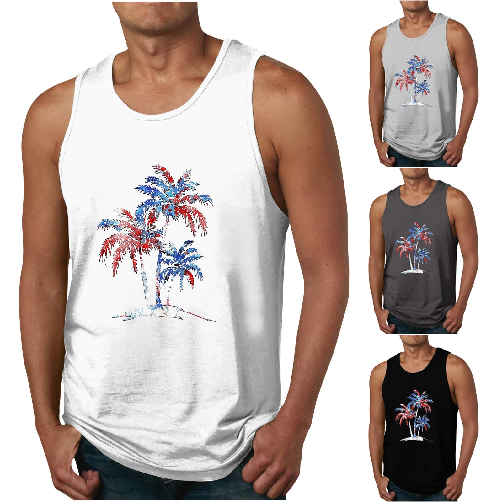 Big and Tall Mens Hawaiian Summer Beach Tank Tops Graphic Palm Tree ...