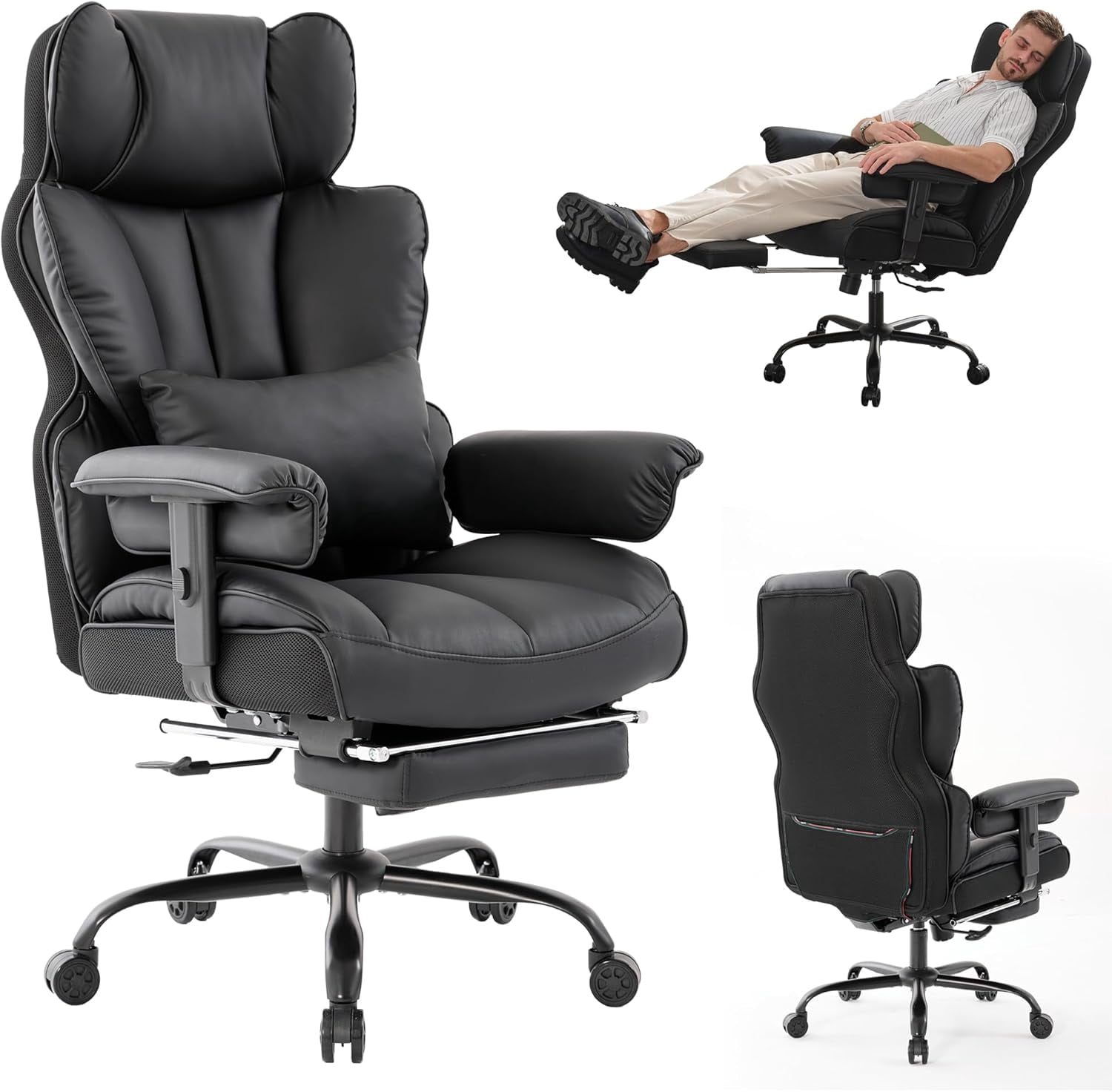 Big and Tall Office 400lbs Wide Seat,High Back Gaming with Foot Rest ...
