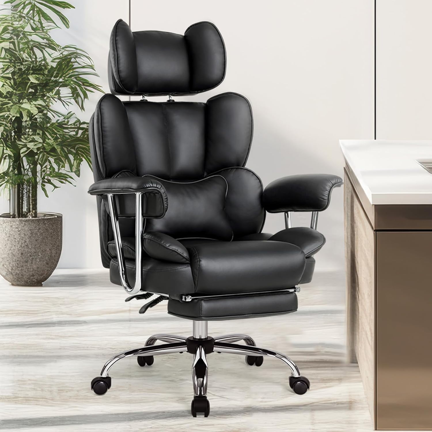 Big and Tall Office Chair 400LBS, Desk Chair with Foot Rest, PU Leather ...