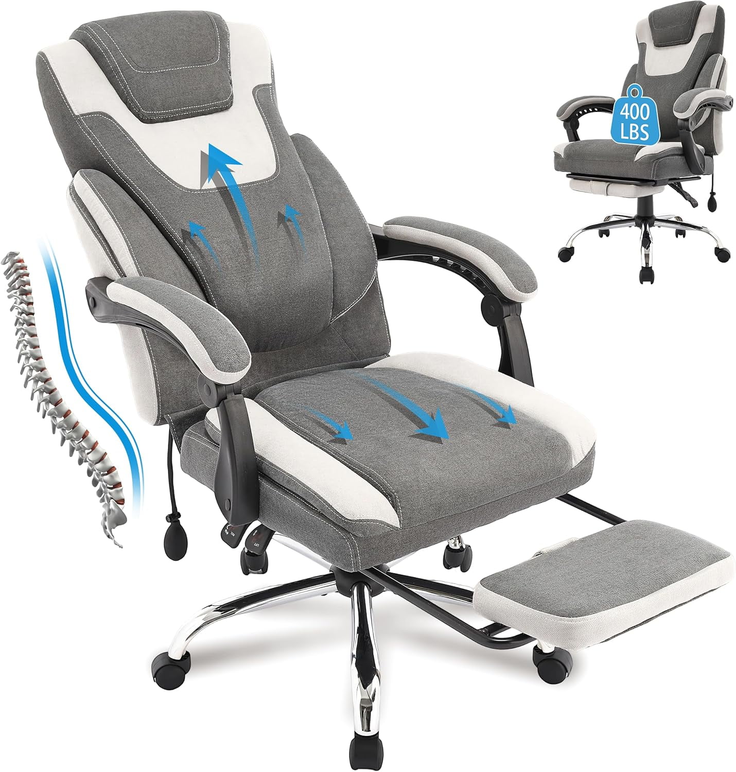 Big and Tall Office Chair 400lbs, Executive Reclining Office Chairs ...