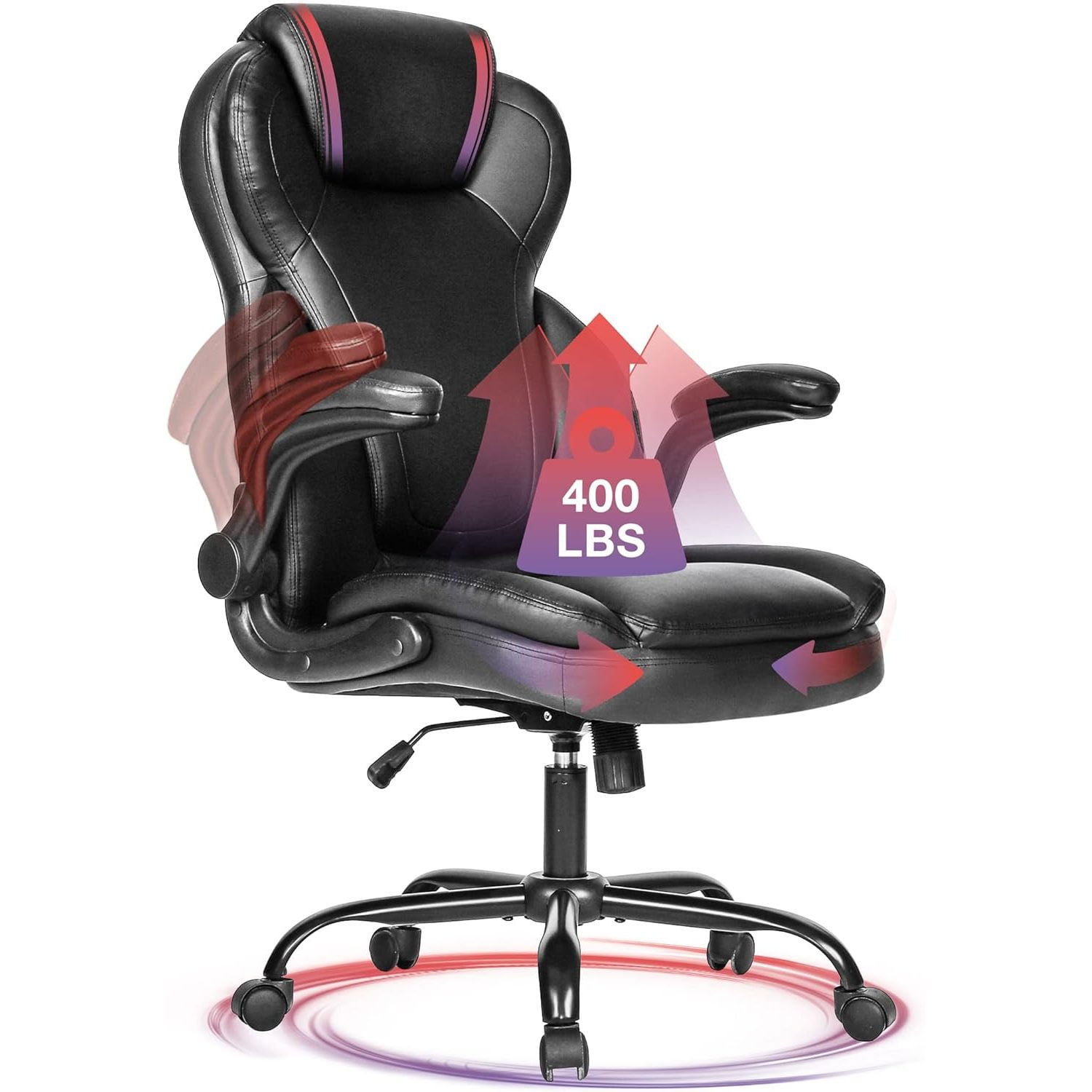 Big and Tall Office Chair 400lbs-Heavy Duty Executive Desk Chair with Extra Wide Seat, High Back ...