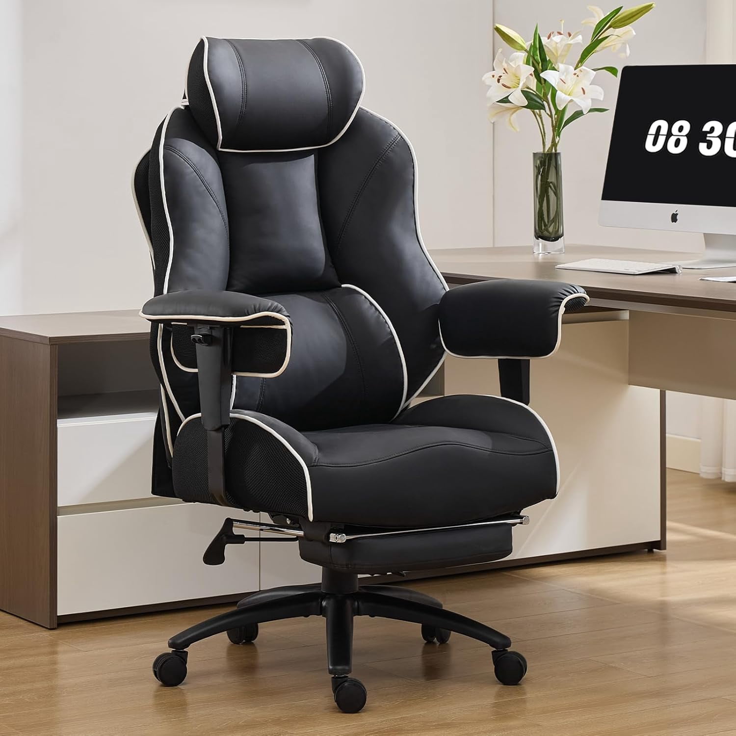 Big and Tall Office Chair with Foot Rest, High Back Executive Office ...