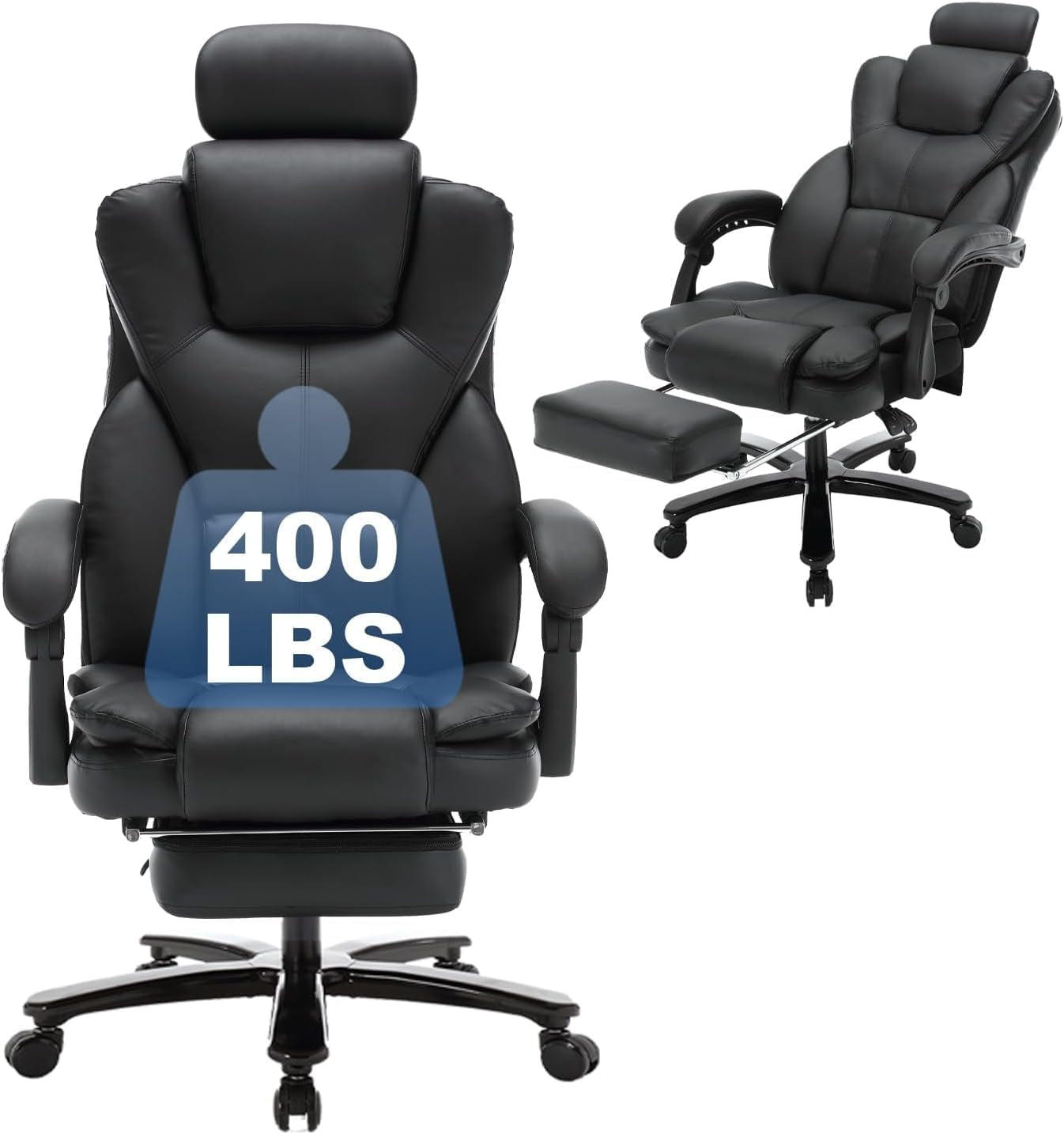 Big and Tall Reclining Office Chair with Footrest & Headrest 400lb, PU ...