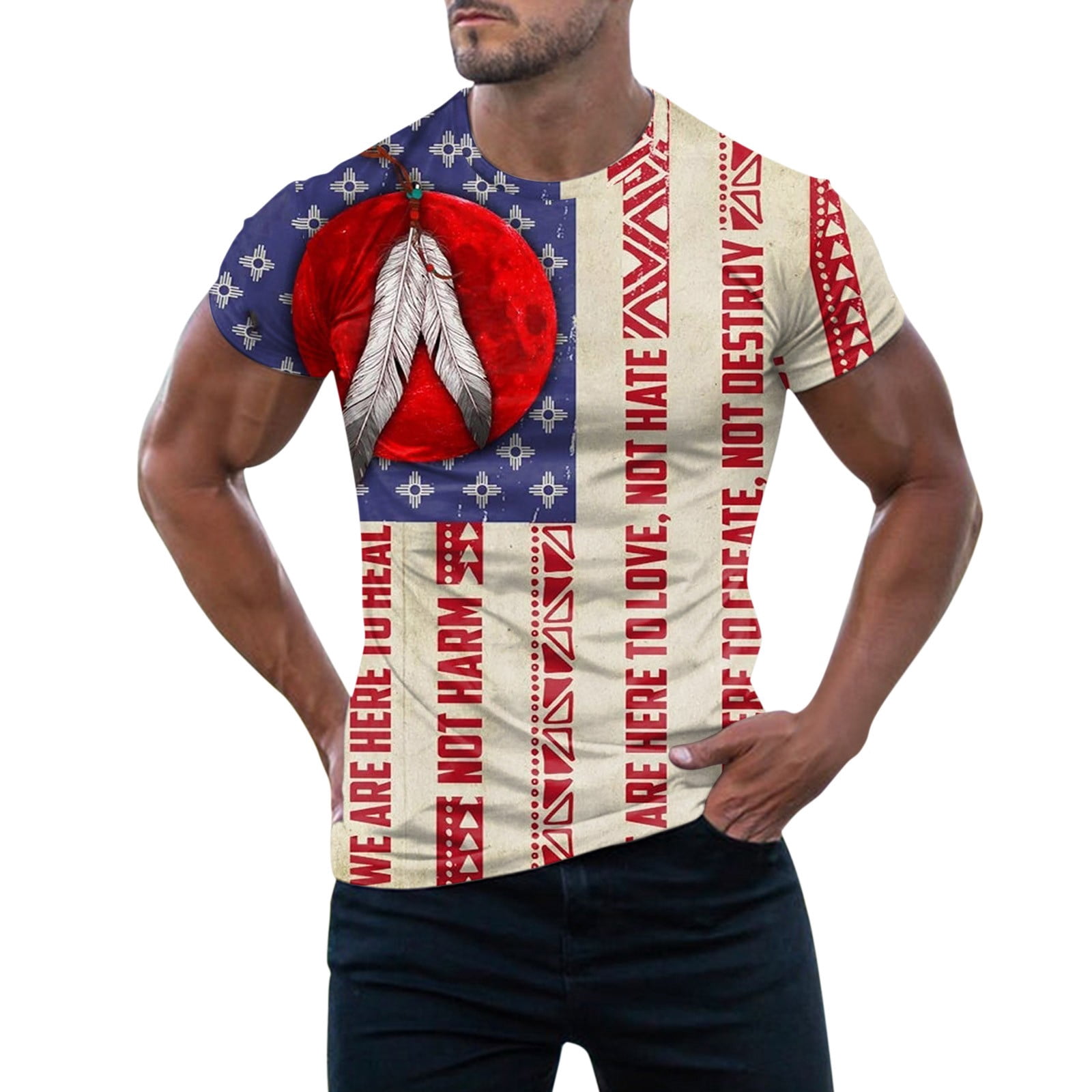 Big and Tall Shirts for Men Feather Vintage Flag Crew Neck Short Sleeve ...