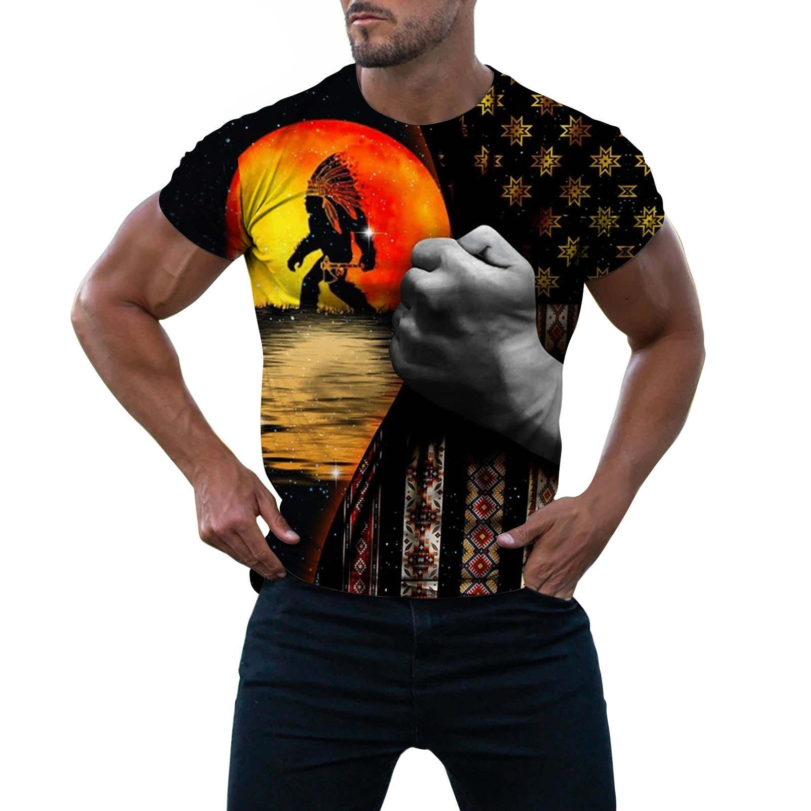 Big and Tall Shirts for Men Feather Vintage Flag Crew Neck Short Sleeve ...