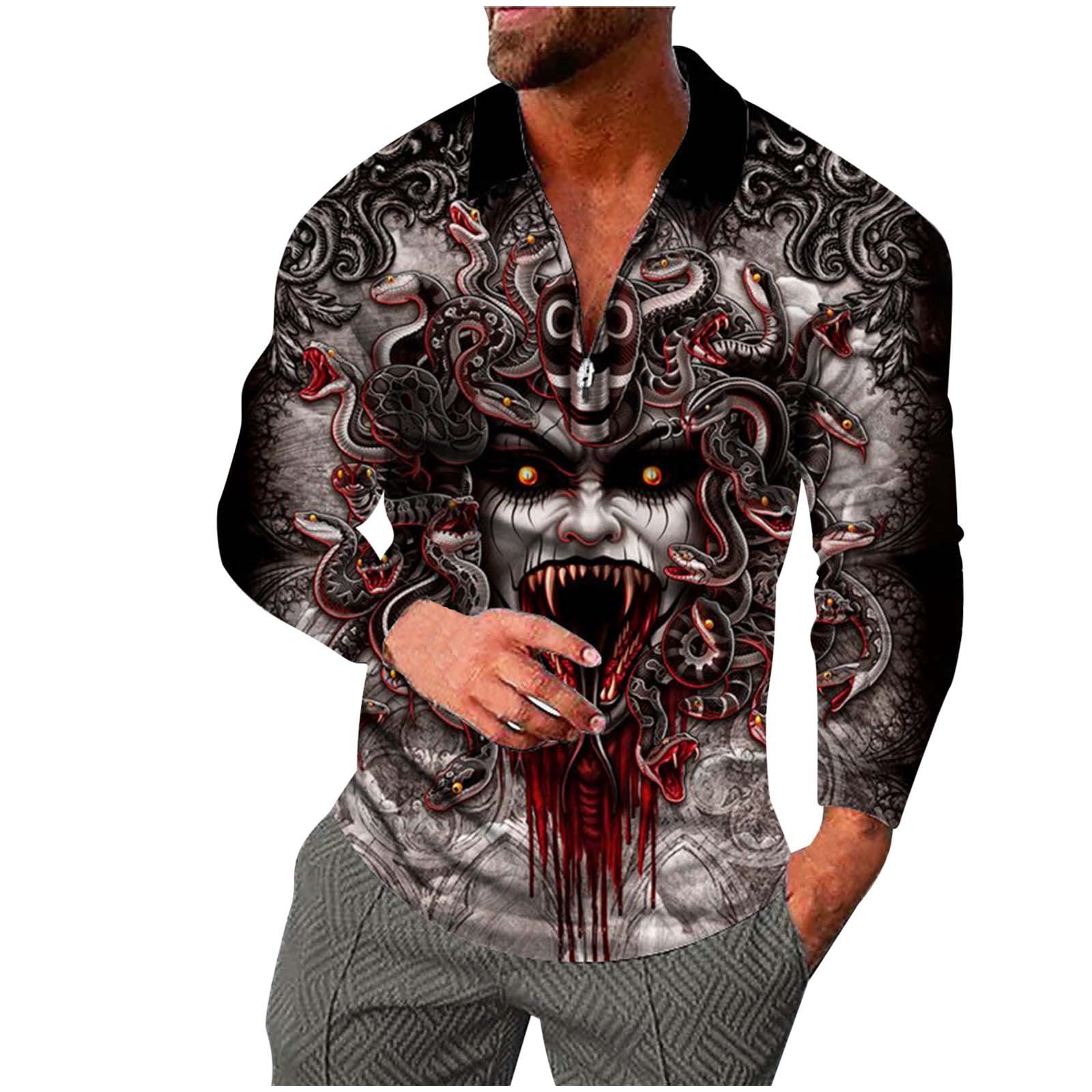 Big and Tall Shirts for Men Horrible 3D Pattern Clothing Long Sleeved ...