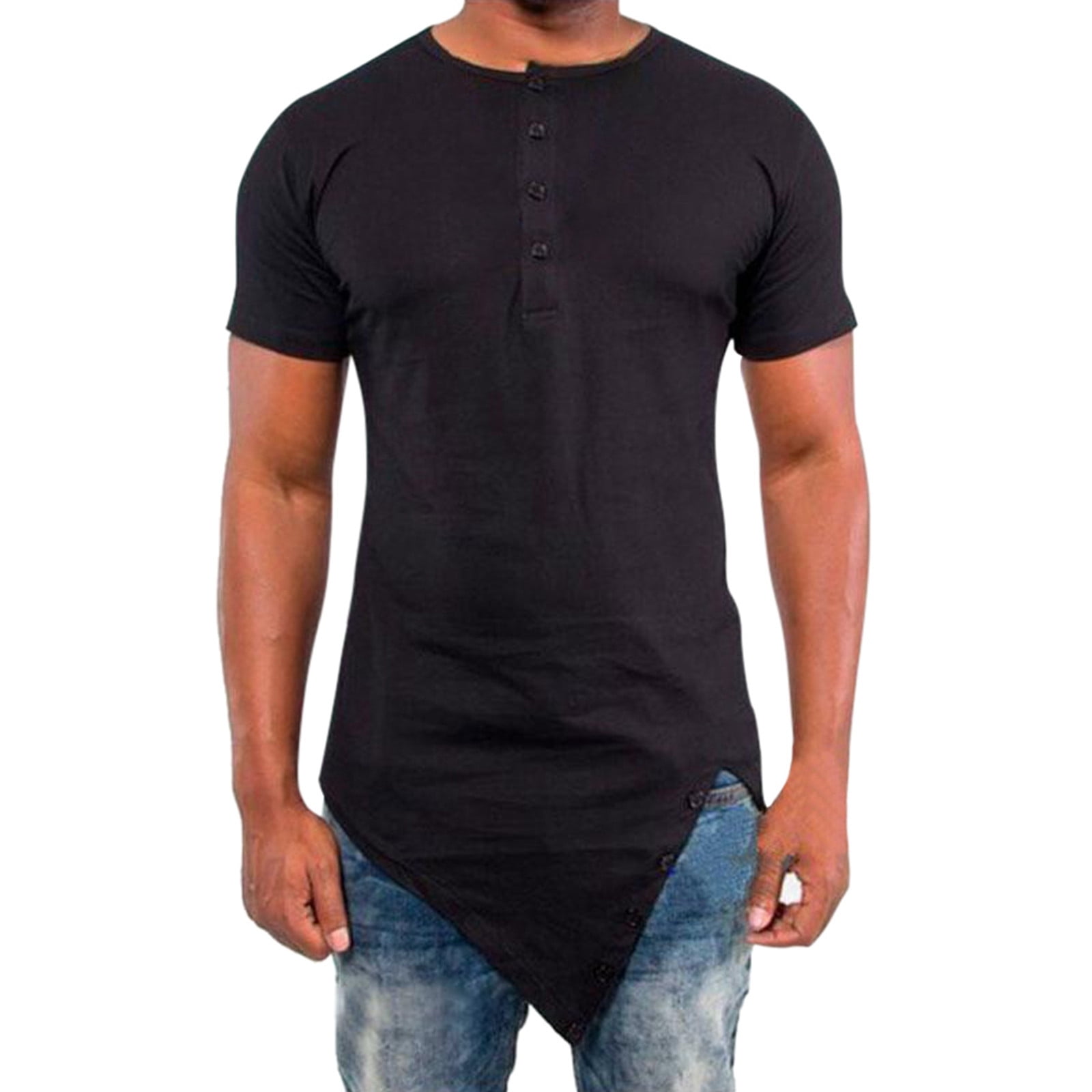 Big and Tall Shirts for Men Irregular Hop Short Sleeve Button Summer ...