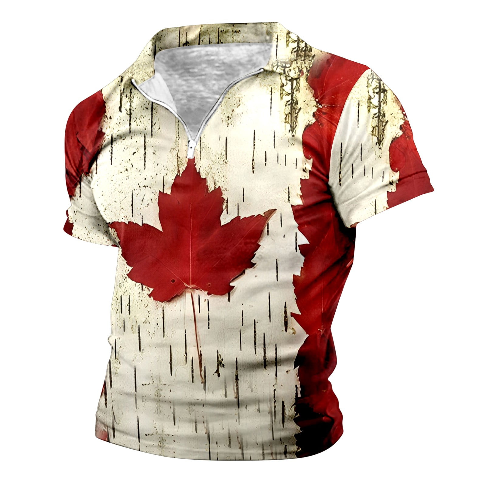 Big and Tall Shirts for Men Male Summer Lapel Zipper Canada Independence Day National Day Shirt ...