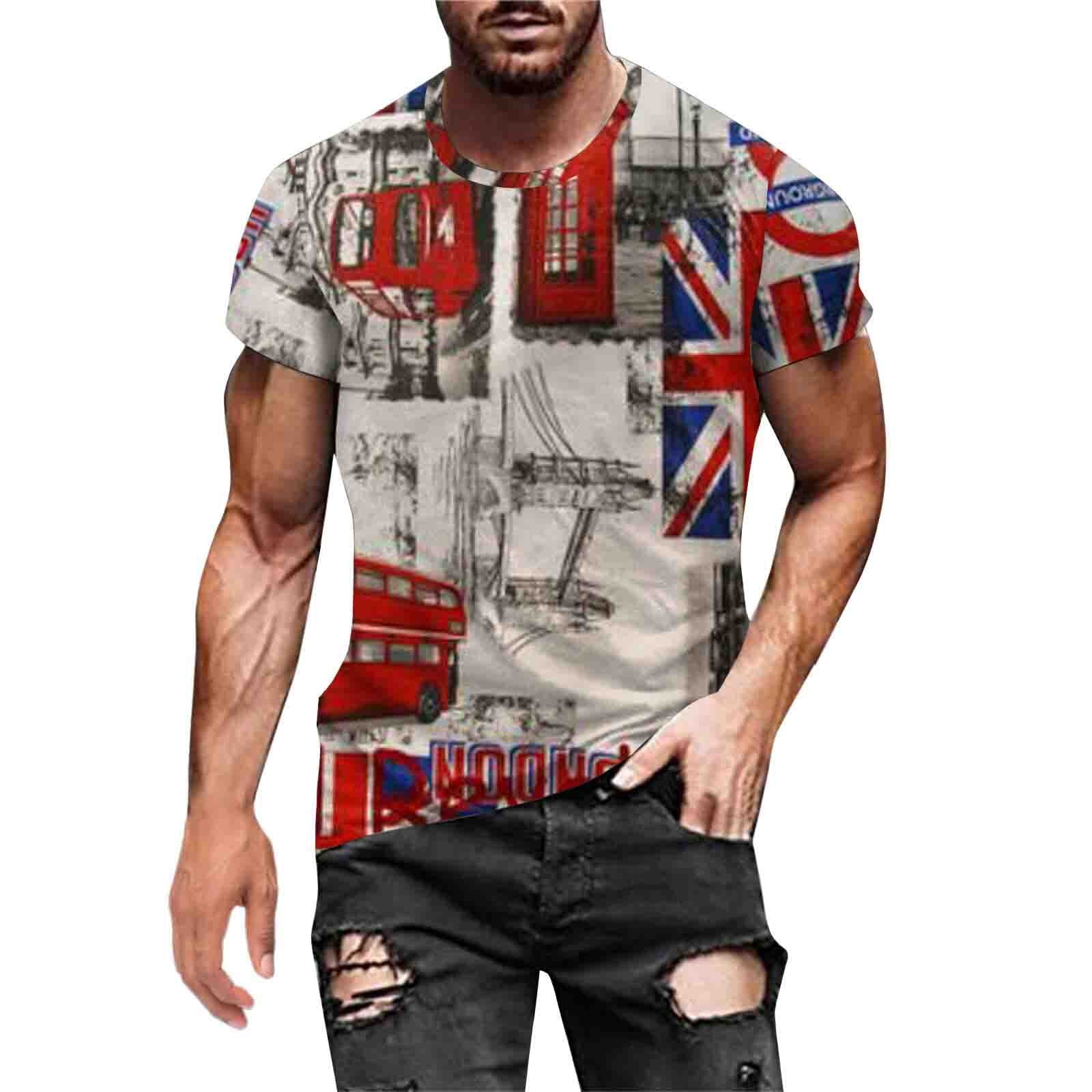 Big and Tall Shirts for Men Summer Independence Day Fashion 3D Digital Printing T Shirt Short ...