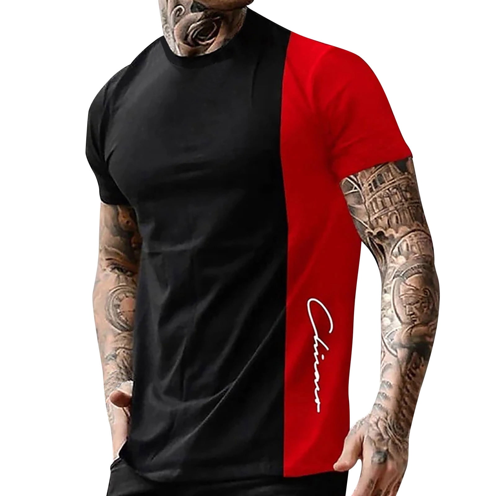 Big and Tall Shirts for Men T Shirt Graphic Color Block Round Neck ...