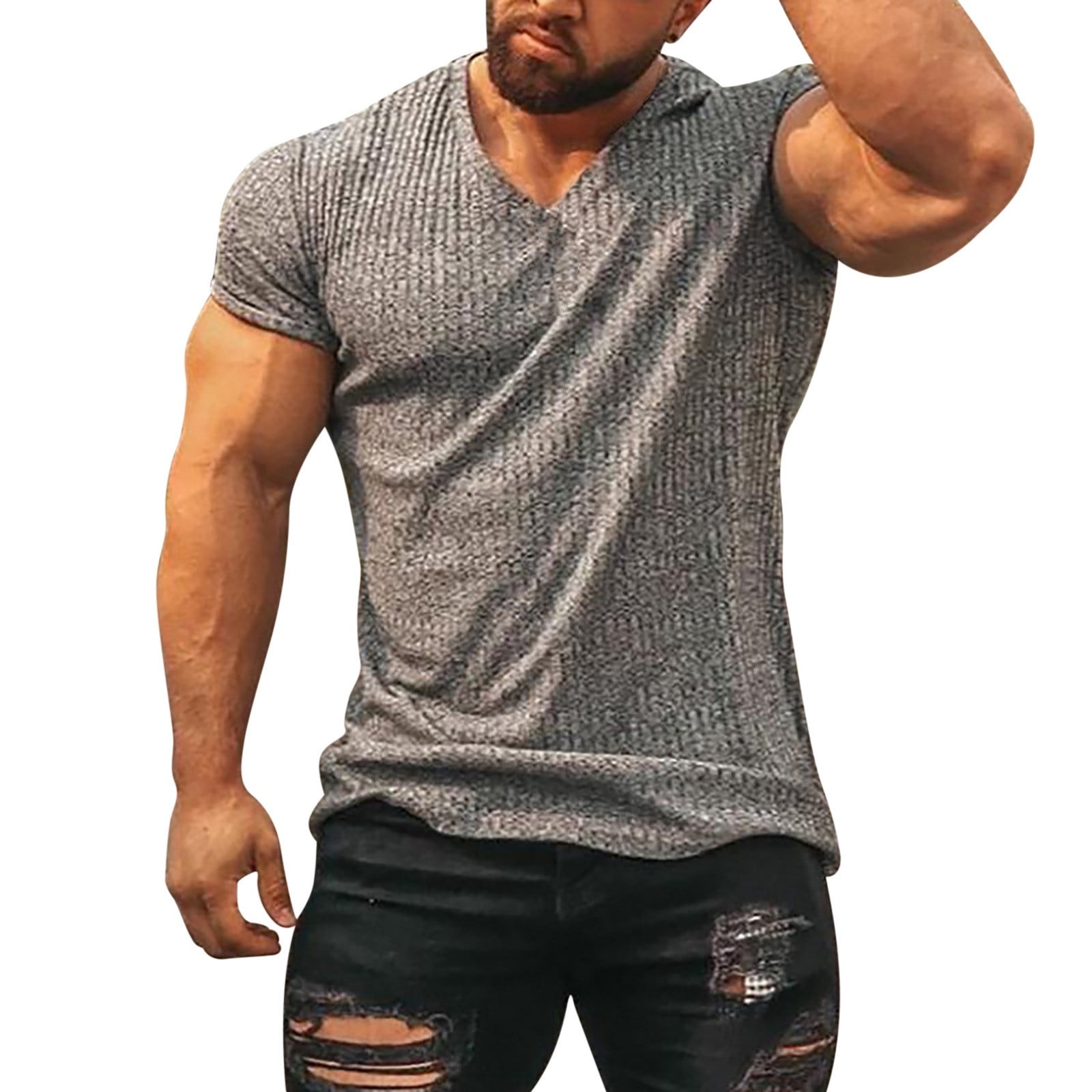 Big and Tall Shirts for Men V Neck Casual Short Sleeved Summer Knit T ...