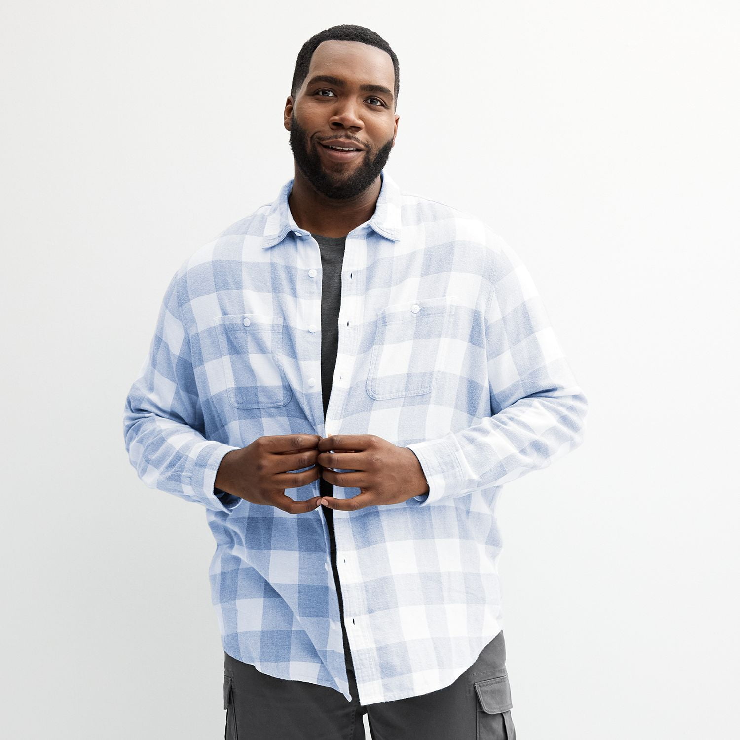 Big & Tall Sonoma Goods For Life® Long Sleeve Flannel Shirt Color: Blue ...