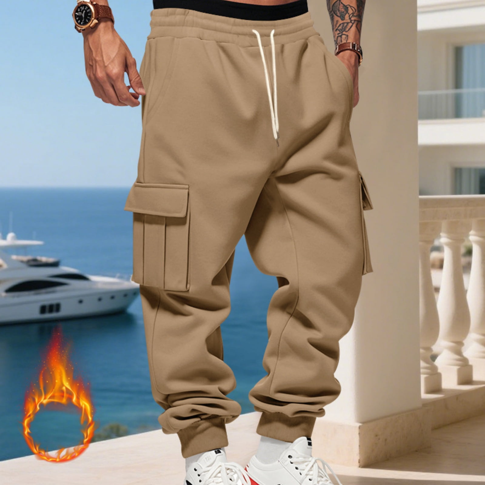 Big and Tall Sweatpants for Men Casual Fleece Cargo Joggers Elastic ...