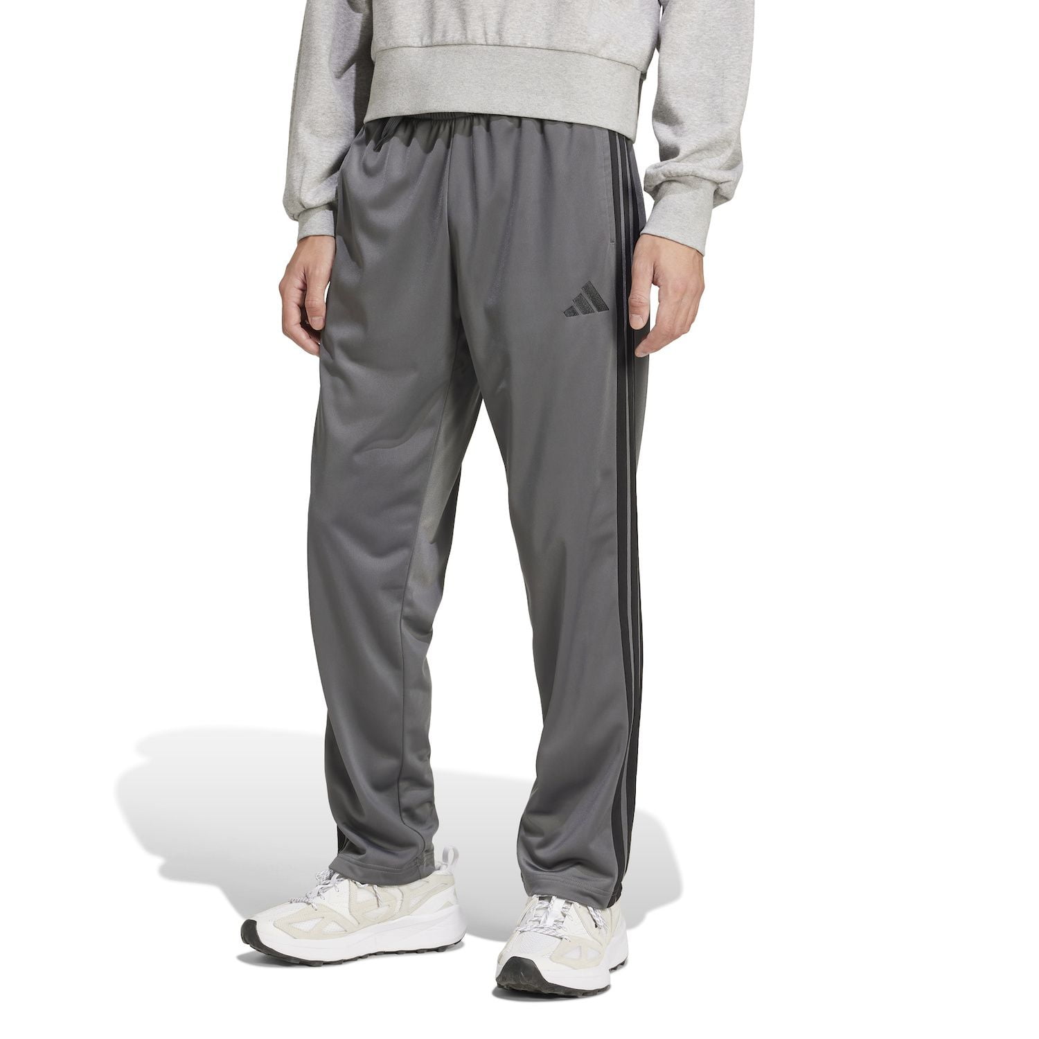 Big & Tall adidas 3-Stripes Tricot Open Hem Track Pants Color: Gray ...