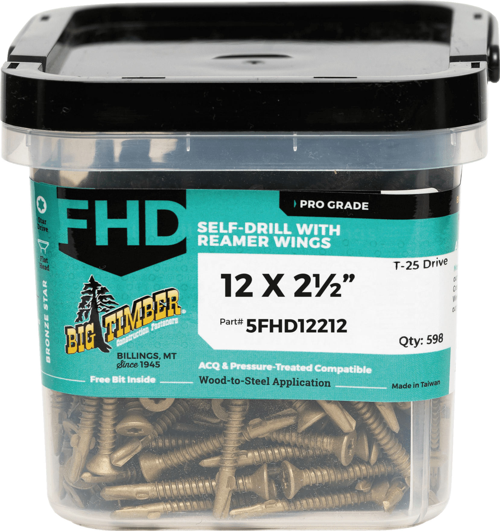 Big Timber Flat Head Wood to Metal Self-Drilling Screws - Pack of 12 ...