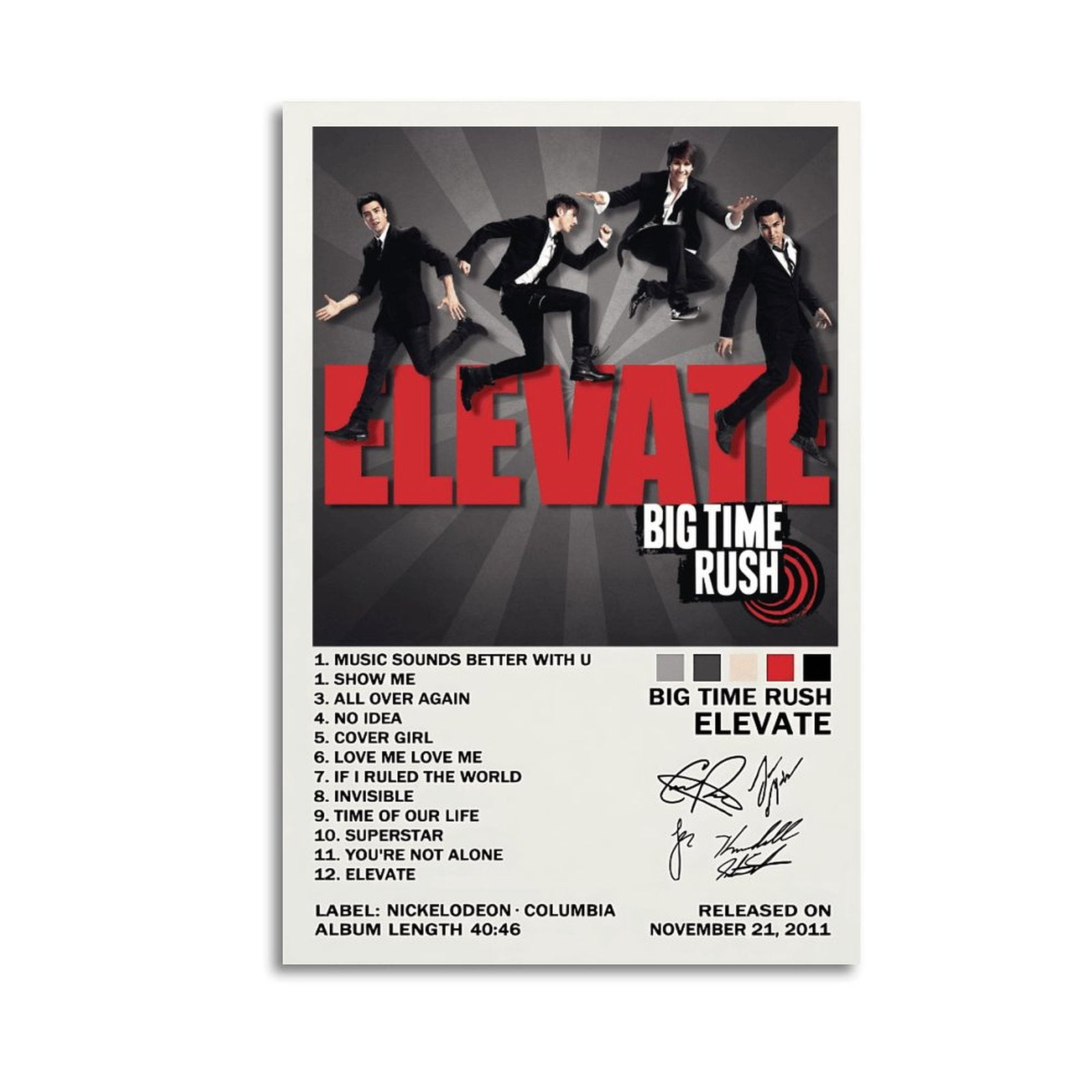 Big Time Rush Elevate Canvas Art Wall Decor Posters Home Bar Restaurant Garage Cafe Logo Gift ...