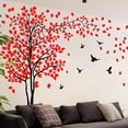 Big Tree Wall Decals Red Leaves Bird Wall Stickers 60.2x82.6 Inch Vinyl ...