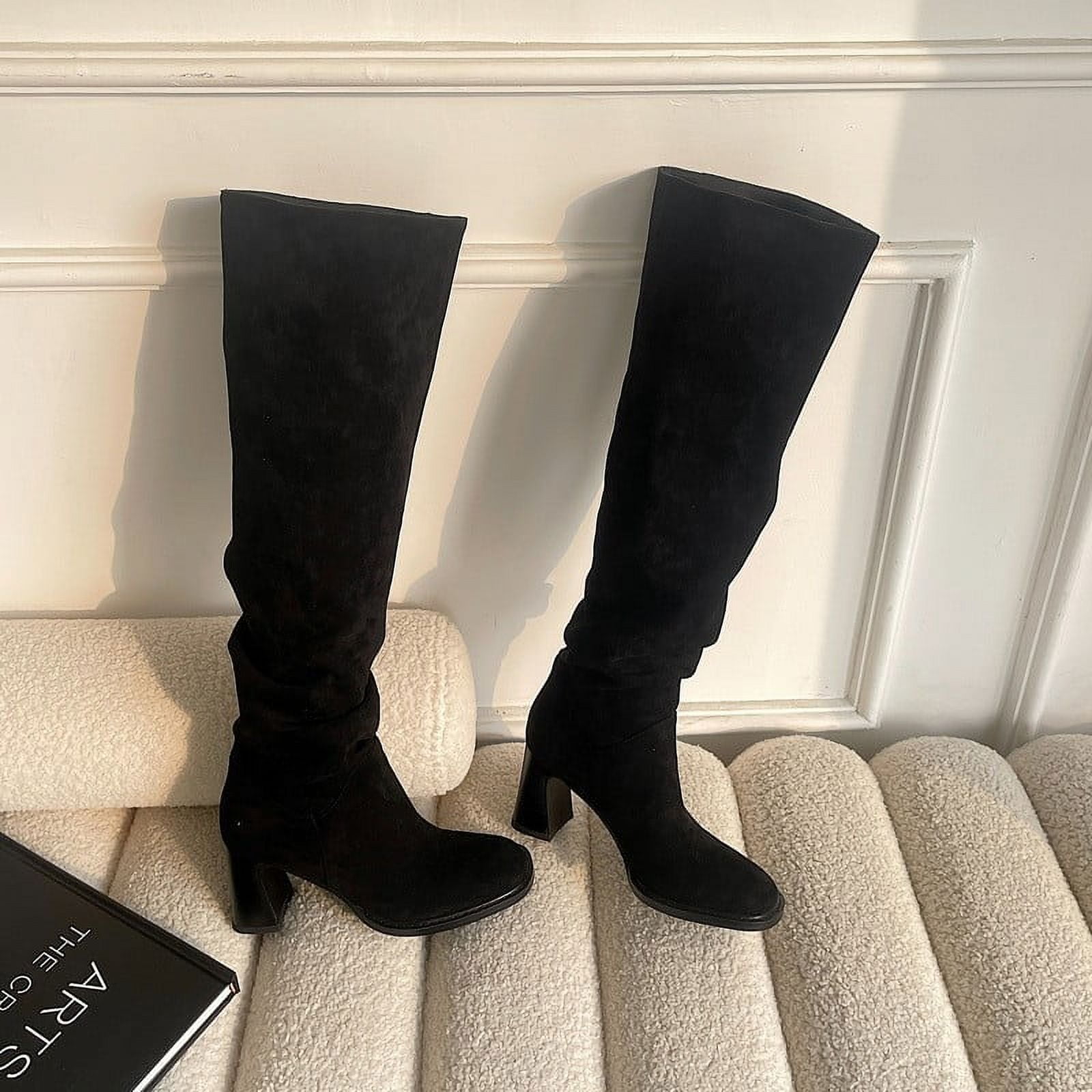 HHH Big Tube Boots New Slimming Pile Style Boots Chunky Heel High Boots ...
