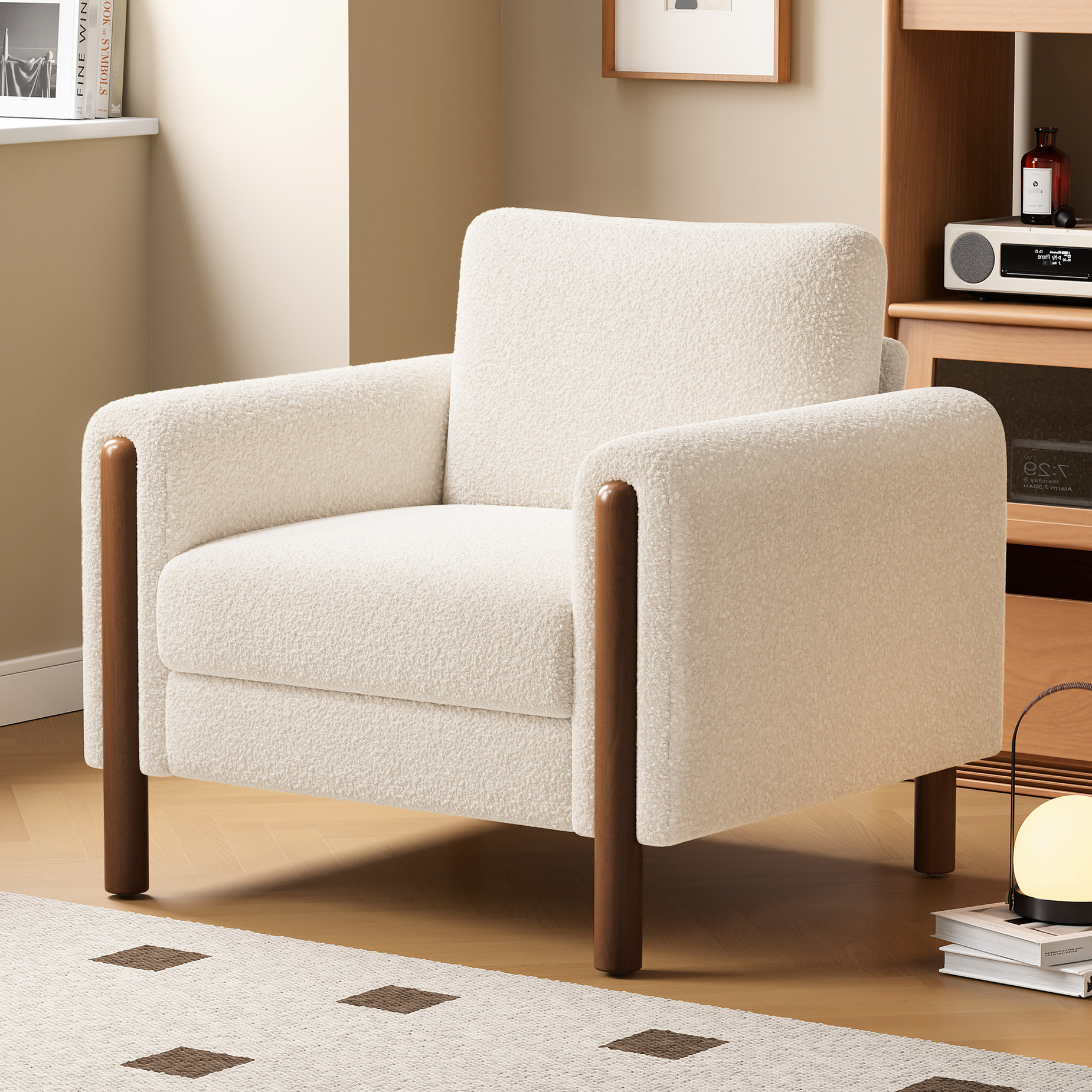 Big Upholstered Single Sofa with Embedded Wood Legs | Ideal for Bedroom ...