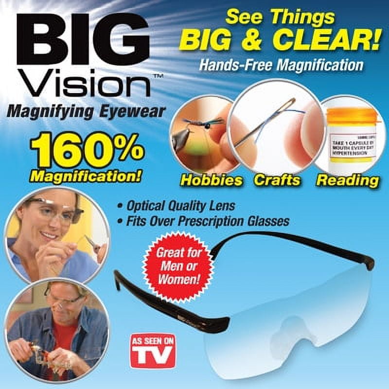 Big Vision Prescription Lens Eyeglasses - 1.6X Magnification, Fit Over ...