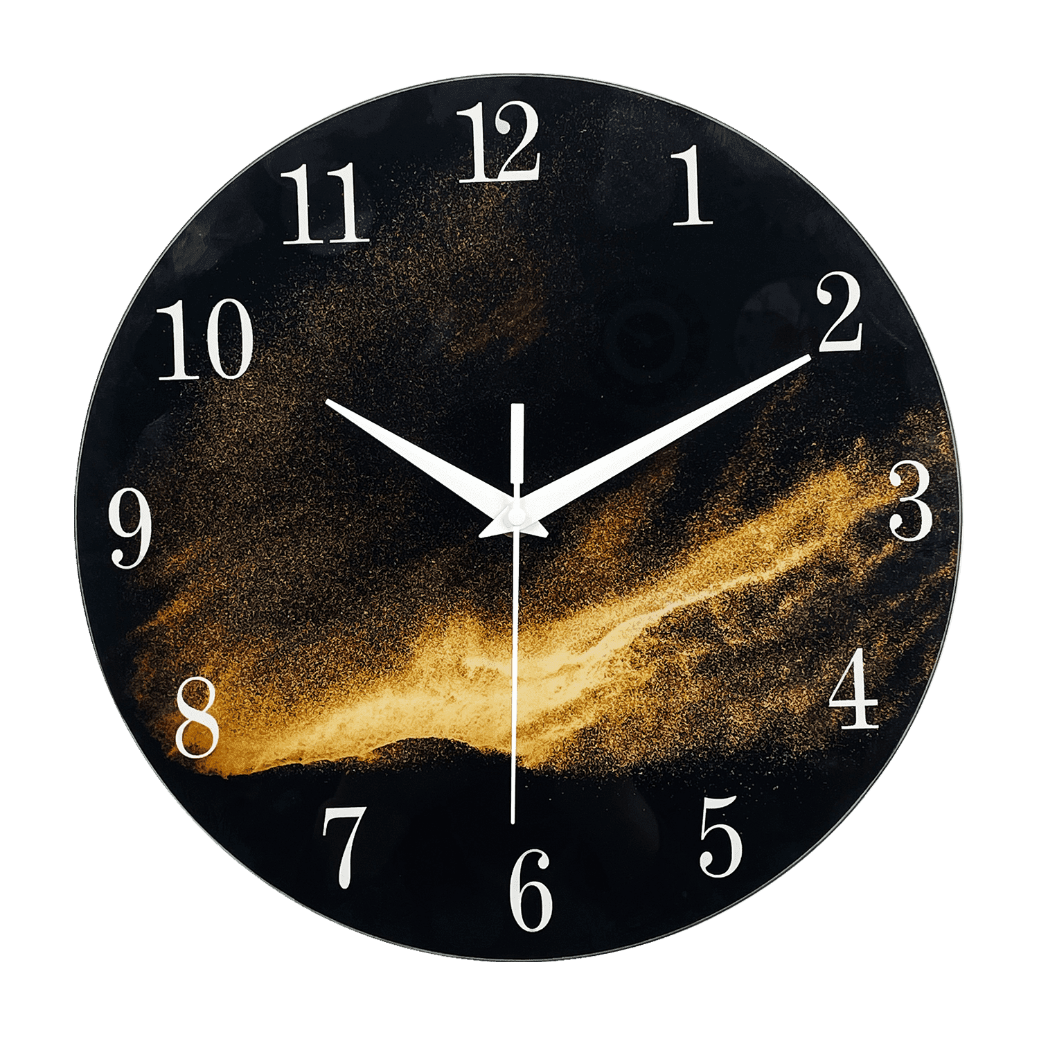 Big Wall Clocks Battery Operated 16 Inch Black Glass Wall Clock Marble ...