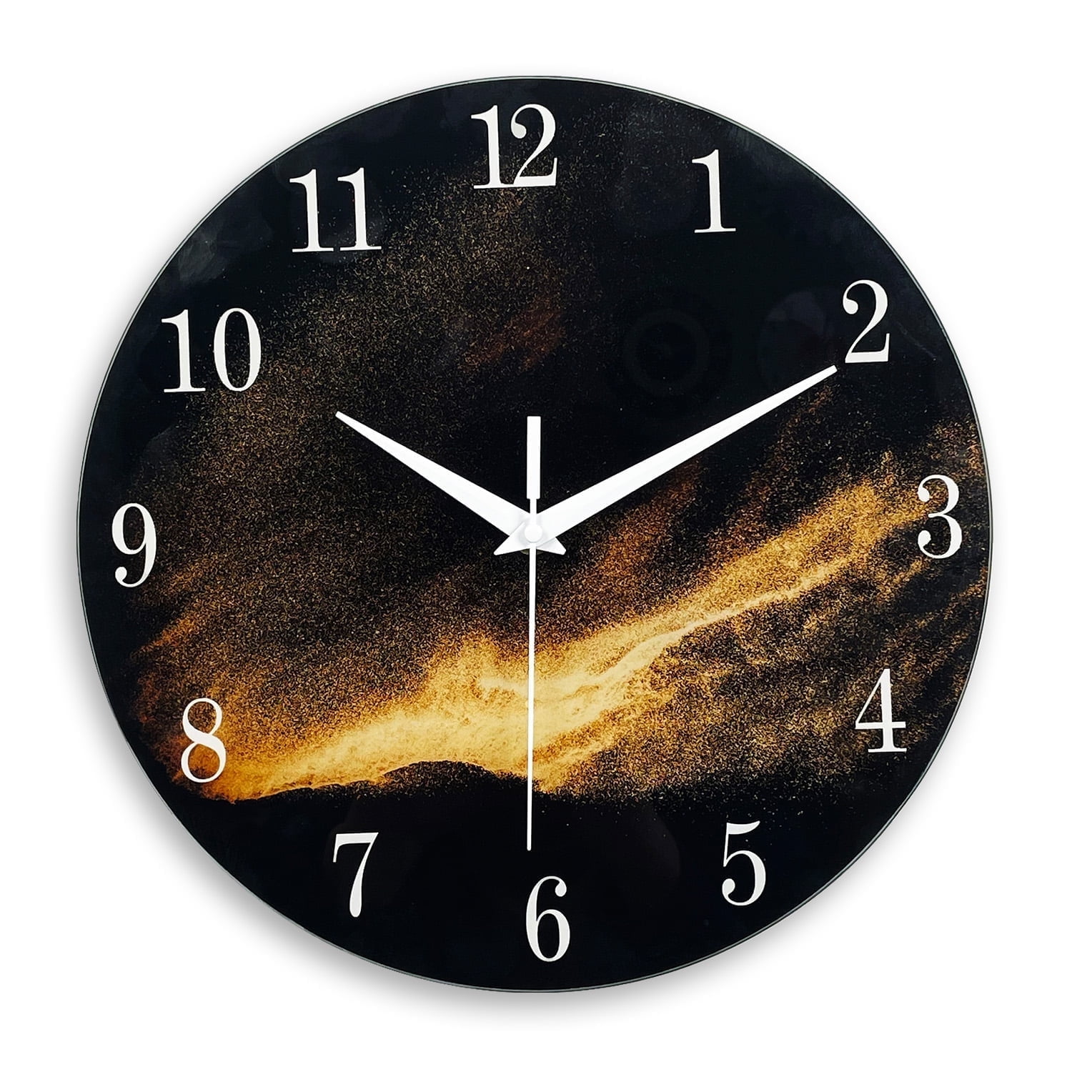 Black Wall Clocks Battery Operated 16 Inch Modern Glass Wall Clock ...