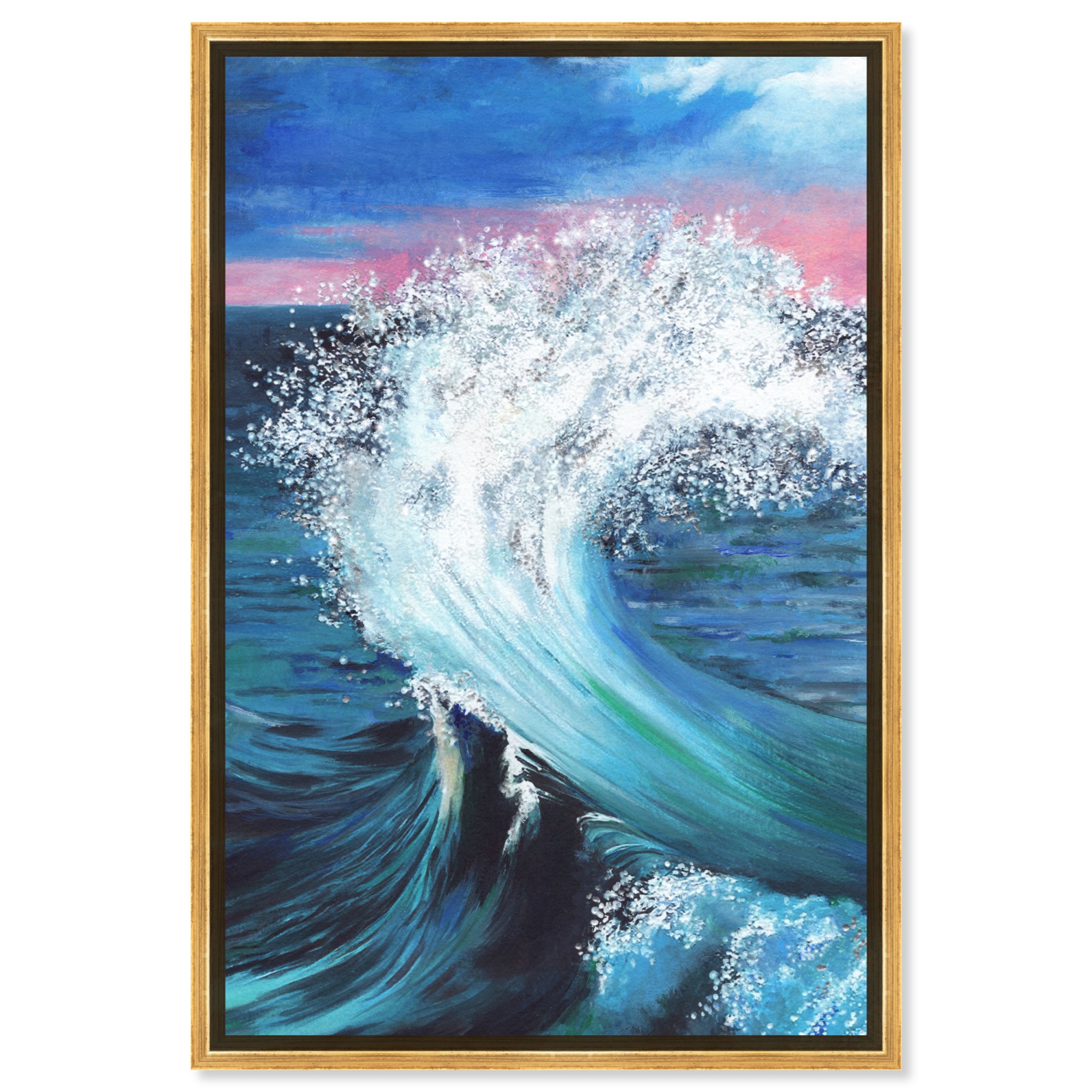 Big Wave Canvas Vibrant Coastal Wall Art by Art Remedy, Gold Frame, 24 ...