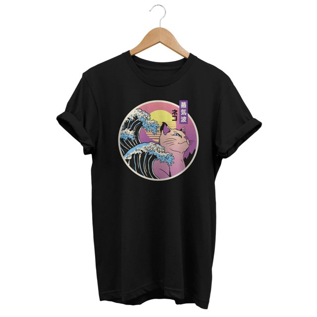 Big Wave Cat Shirt, Synthwave Clothing, Vaporwave T-shirt, Japanese ...