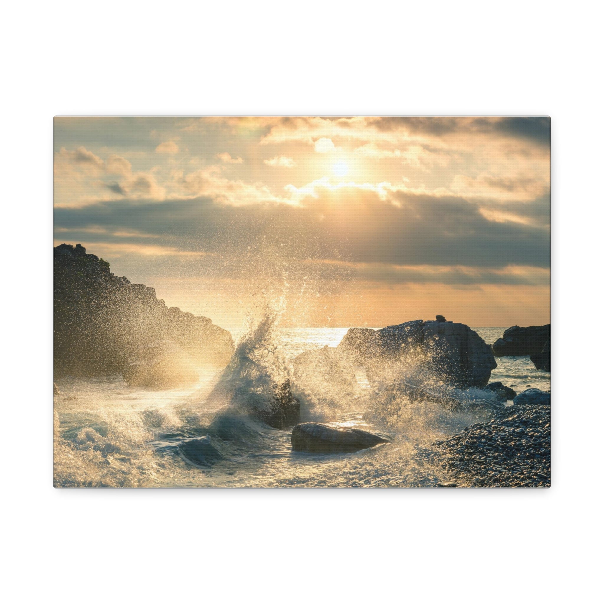 Big Wave Hit Rock At Beach Sunset Seascape Ocean Canvas Wall Art for ...