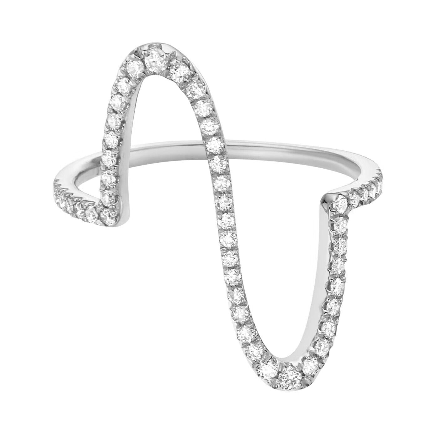 Big Wave Shaped Party Wear Diamond Ring 1.7 Ct Diamond 14K White Gold ...