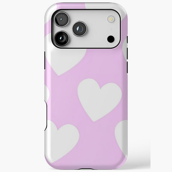 Big White Hearts On Light Pink Print iPhone Case 11 to 17 Pro Max ...