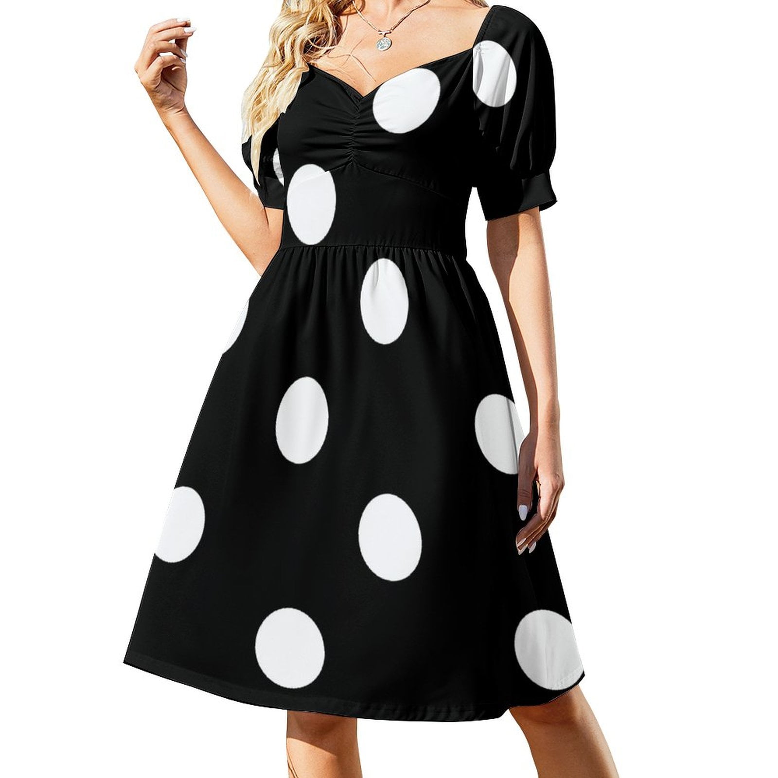 Big White on Black Polka Dot Dress beach outfits for women dress party ...