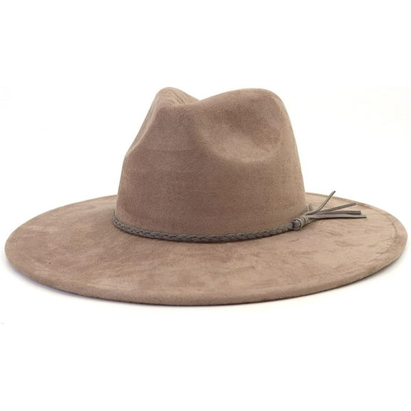 10CM Big Wide Brim Fedora Hat for Women Men Western Suede Hats Large ...