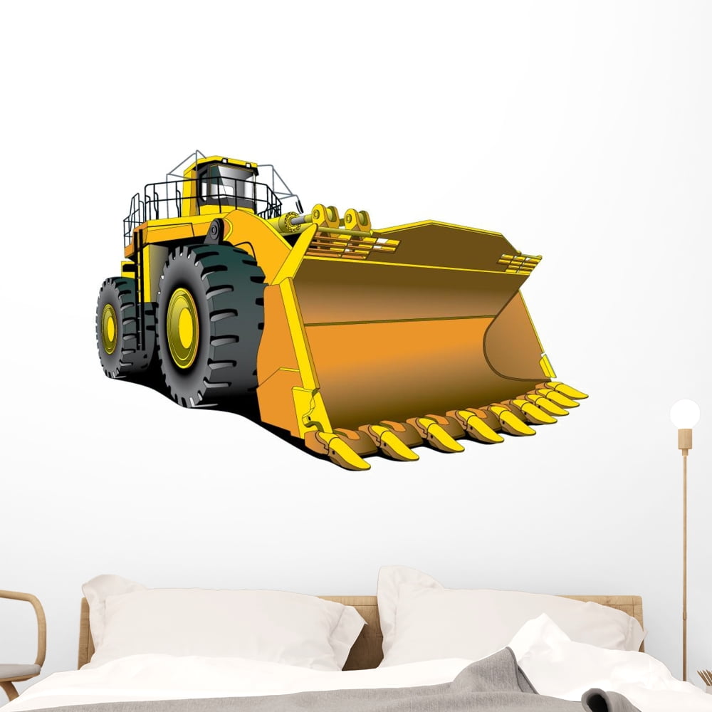 Big Yellow Construction Bulldozer Wall Decal Sticker, Wallmonkeys Peel ...