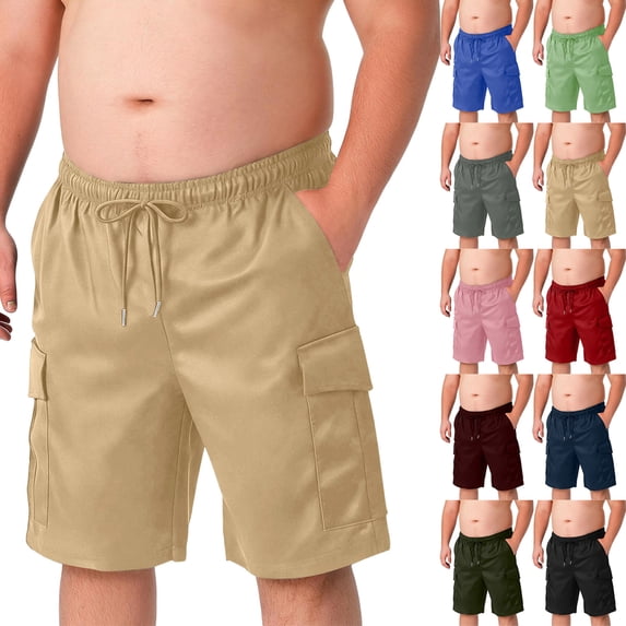Big and Tall Cargo Shorts for Men Drawstring Elastic Waist Shorts ...