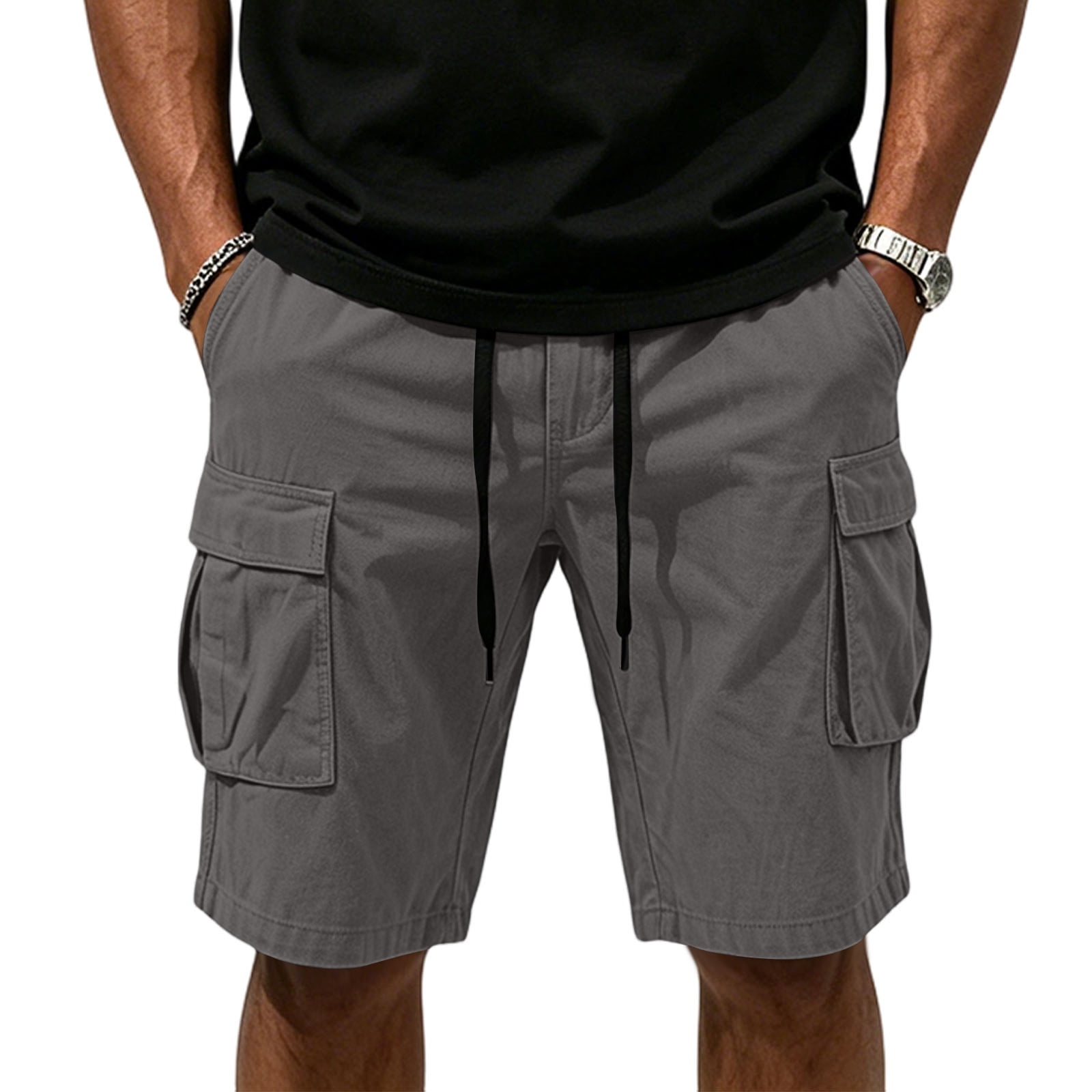 Big and Tall Cargo Shorts for Men Drawstring Elastic Waist Summer Work ...