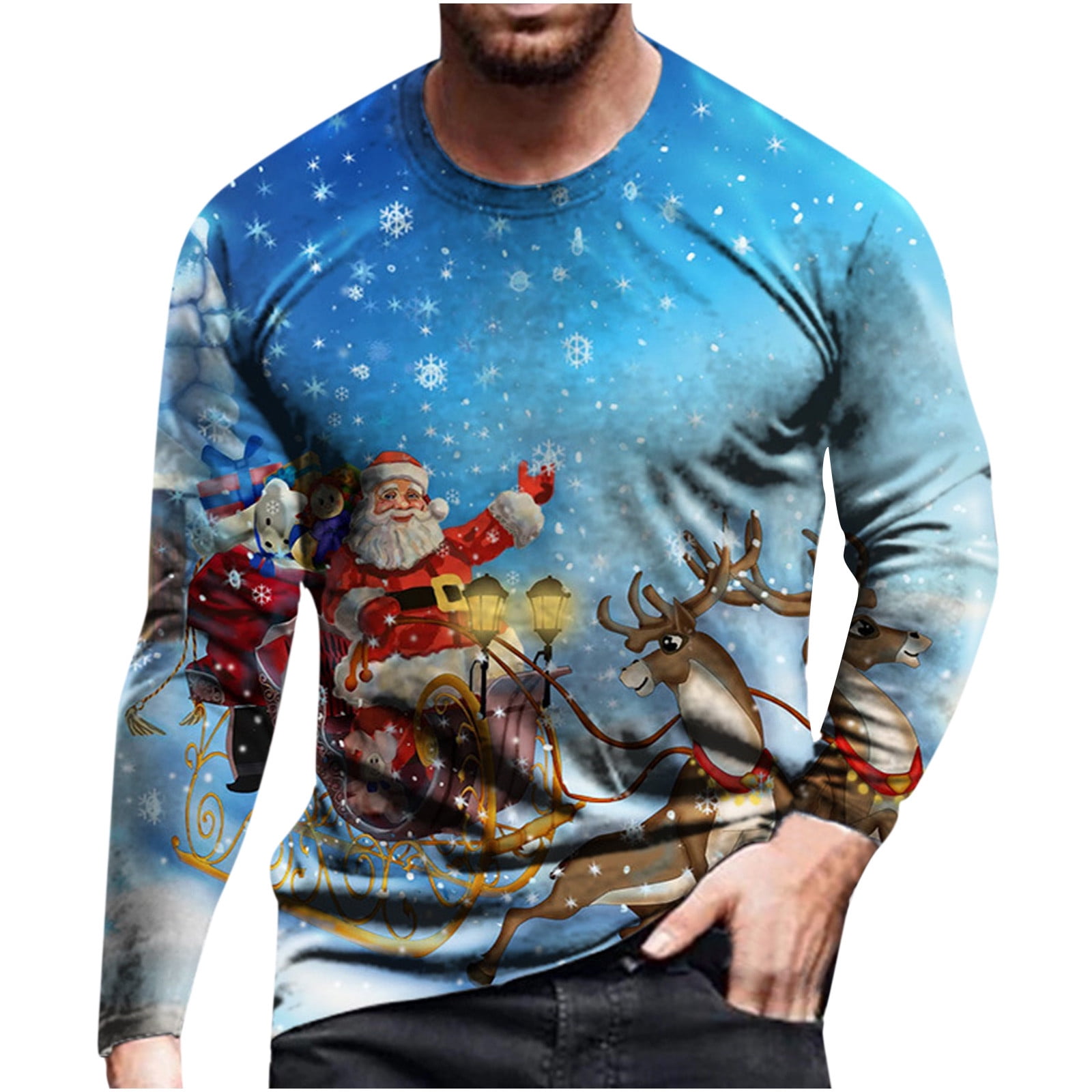 Big and Tall Christmas Tops for Men, Santa Xmas Sweatshirts Party ...