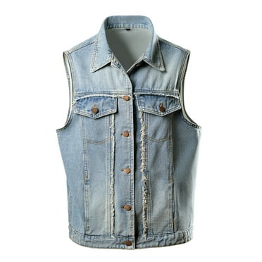 Ginsiom Mens Denim Vest Sleeveless Slim Fit Ripped Retro Jean Vest ...