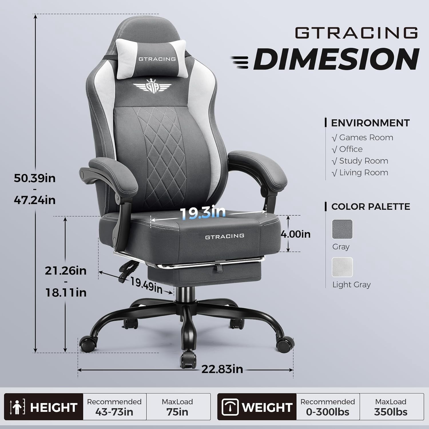 Big and Tall Gaming Chair Breathable Fabric Computer Chair with Strong ...