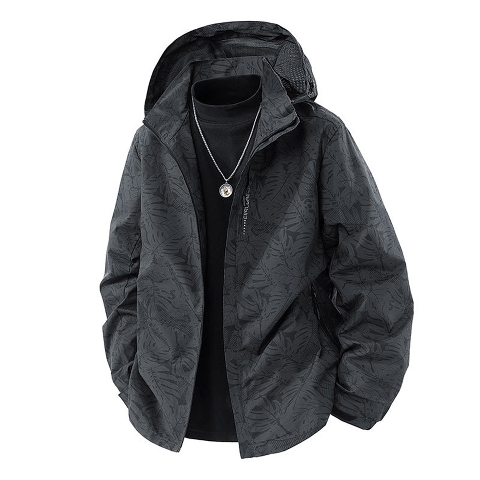 Big and Tall Jacket Cotton Hood Gray Plain Rain Jacket Winter ...