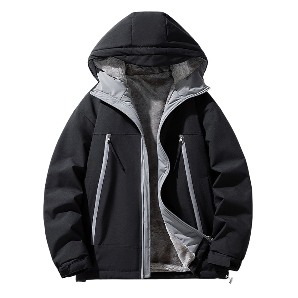 Big and Tall Jacket Men with Faux Fur Lined Waterproof Hooded Zip Up ...