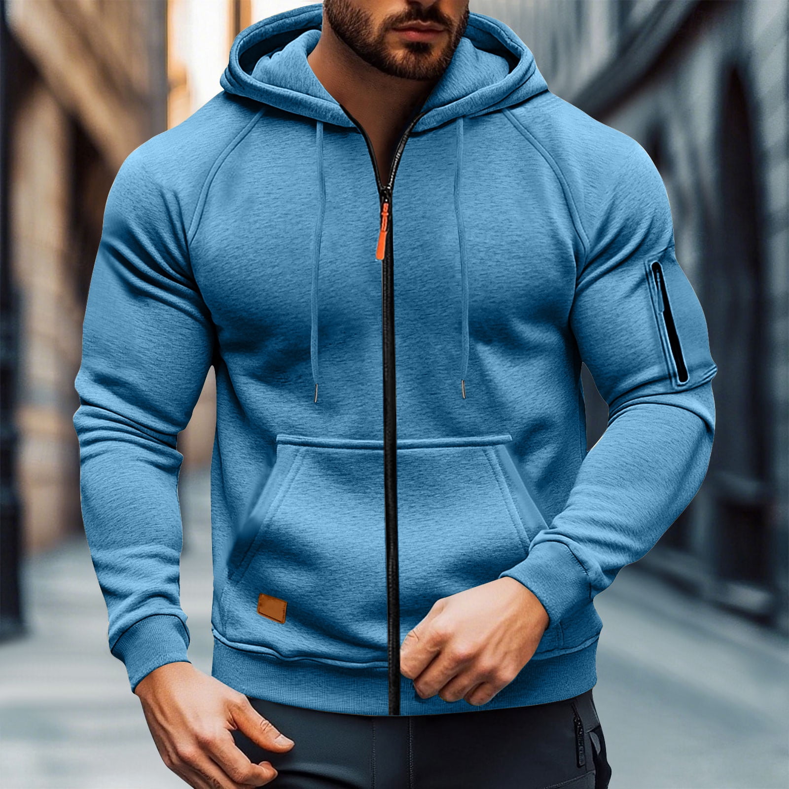Big and Tall Jackets for Men Hooded Blue Zip Up Jacket Long Sleeve ...