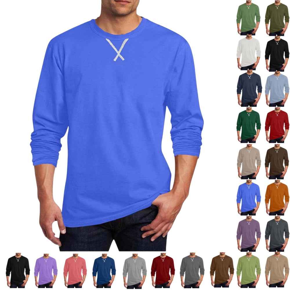 Big and Tall Men‘s Long Sleeve T-Shirt - Solid Color Casual Comfort Tee ...