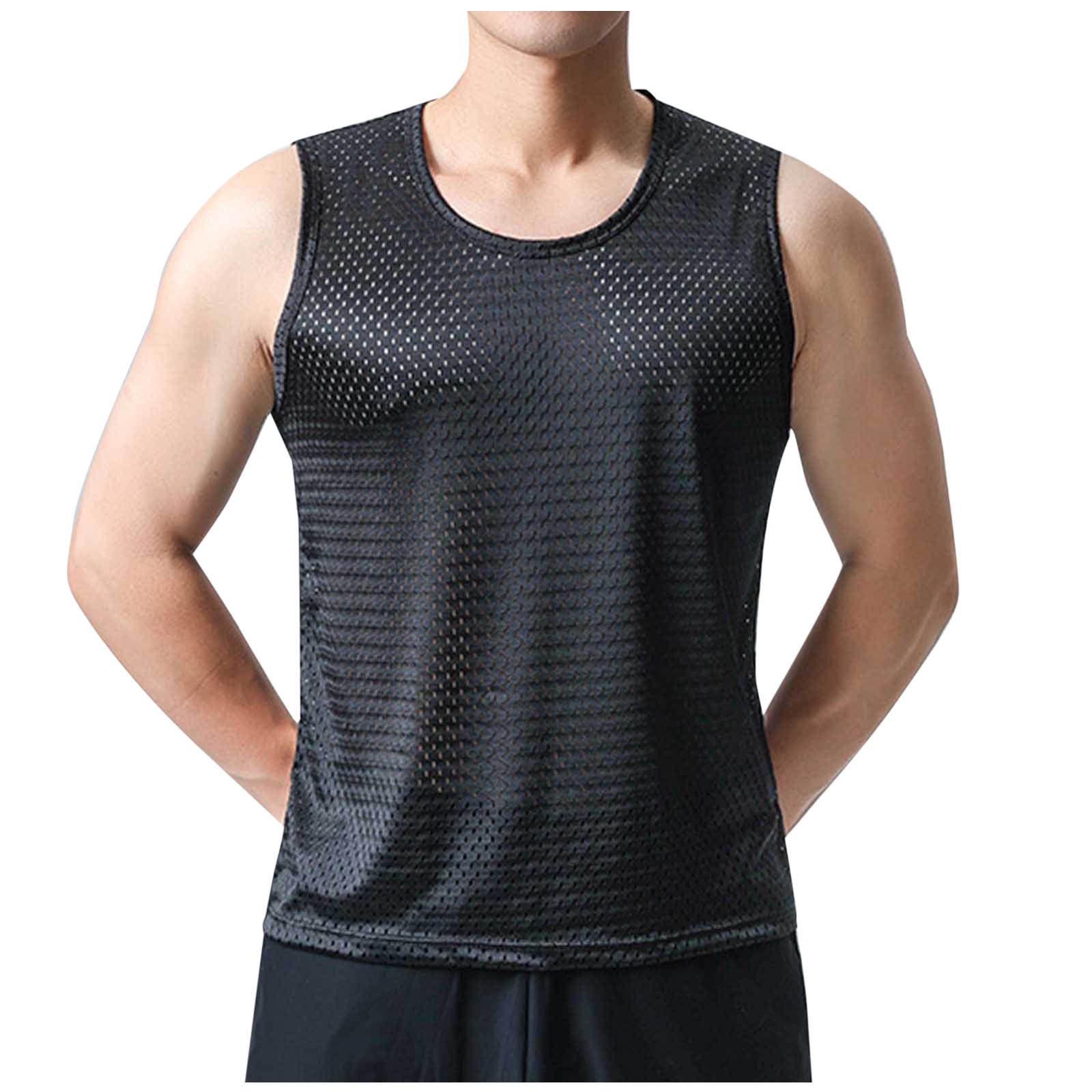 Big and Tall Men's Mesh Workout Tank Top Fitted Sleeveless Shirt Summer ...