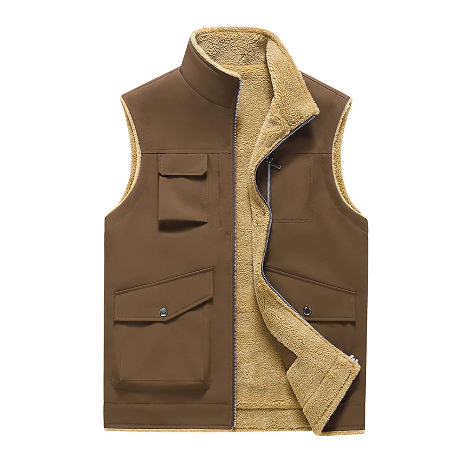 Big and Tall Mens Warm Fleece Lined Vest Winter Utility Travel Safari ...