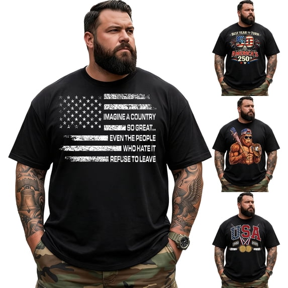 Big and Tall Shirt for Men America 250 Patriotic USA Flag 1776 2026 ...