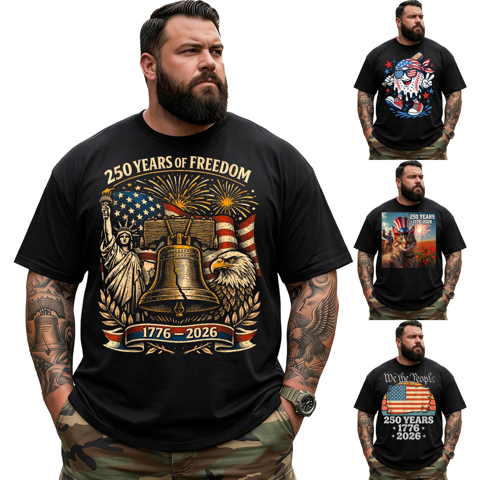 Big and Tall Shirt for Men America 250 Patriotic USA Flag 1776 2026 ...