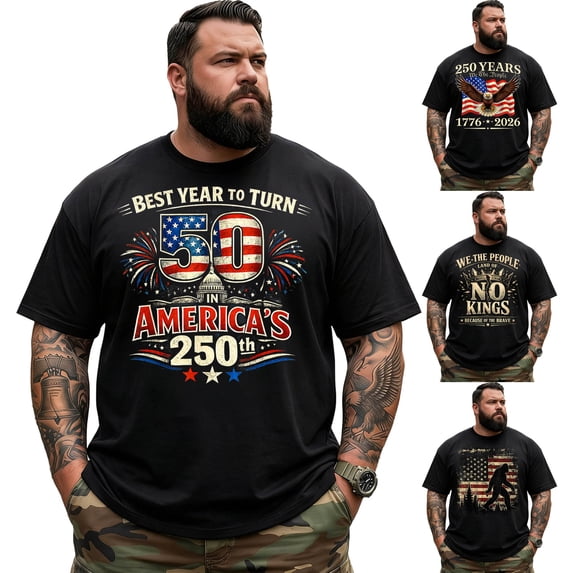 Big and Tall Shirt for Men America 250 Patriotic USA Flag 1776 2026 ...