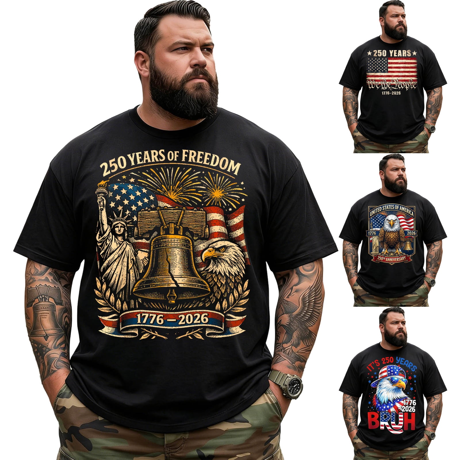 Big and Tall Shirt for Men America 250 Patriotic USA Flag 1776 2026 ...