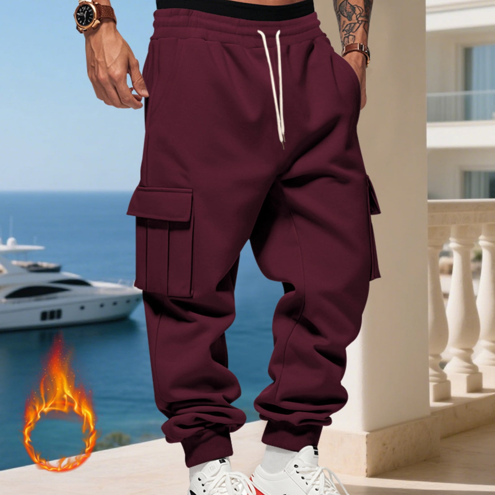 Big and Tall Sweatpants for Men Casual Fleece Cargo Joggers Elastic ...